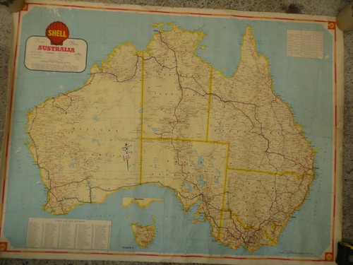 VINTAGE TOURING ROAD MAP WALL CHART SHELL PETROL TOURING CANVAS BACK ...
