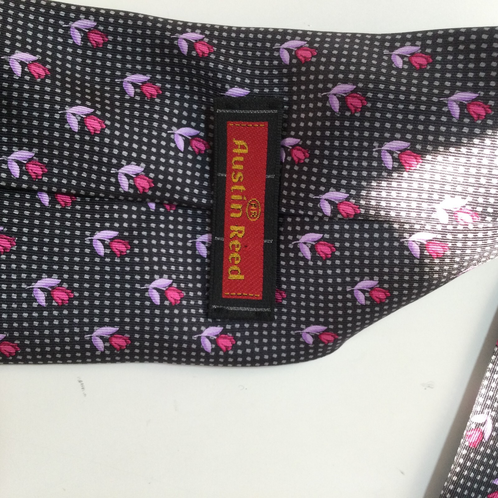 Austin Reed Pure Silk Tie Black Pink Flower Pattern Thick Knot | eBay