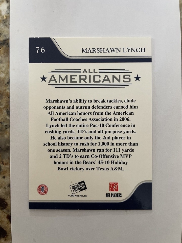 2007 Press Pass | Marshawn Lynch | All Americans | eBay