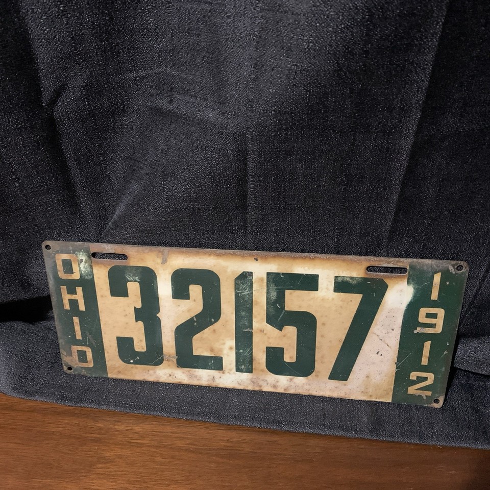 Vintage 1912 Ohio License Plate Porcelain Green & White- Nice | eBay