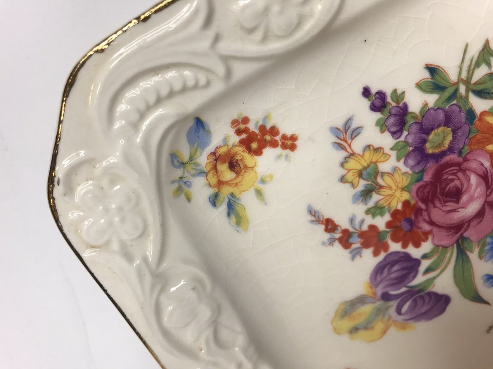 Tashiro Shoten Japan Set Of 5 Square Plates 5.5" Flowers Embossed Gold ...