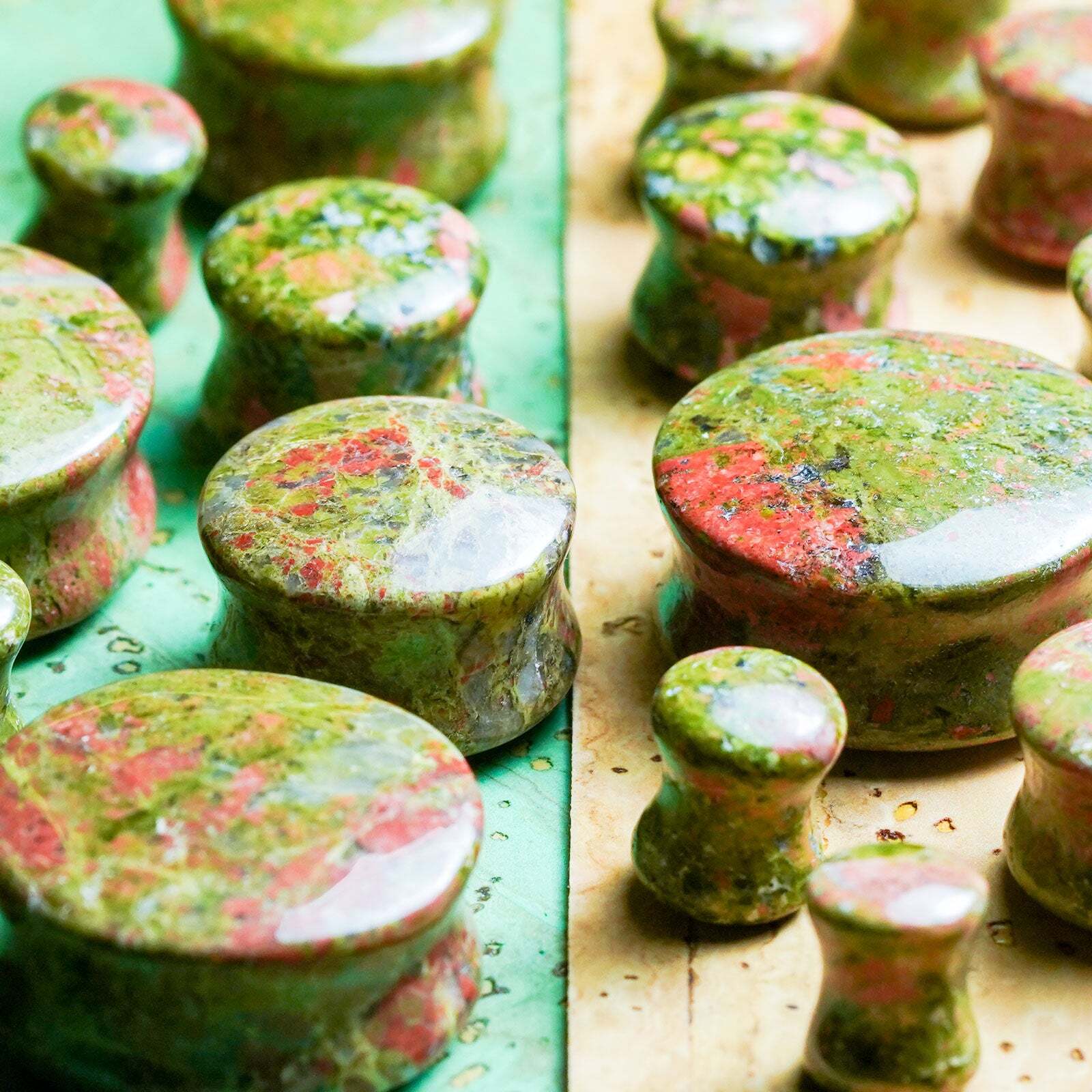 Unakite Double Flare Convex Stone Plug Ear Gauges Stretchers | eBay