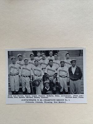 Albuquerque NM Region 3 & Milwaukee WI Region 4 1929 Baseball Team ...