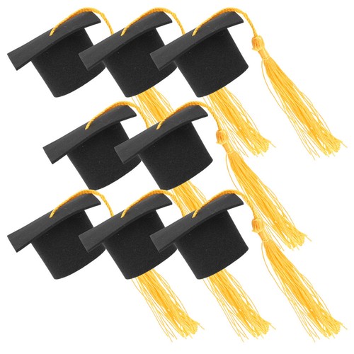 8 Pcs Graduation Cake Decors Mini Cap with Tassels Cupcake Topper ...