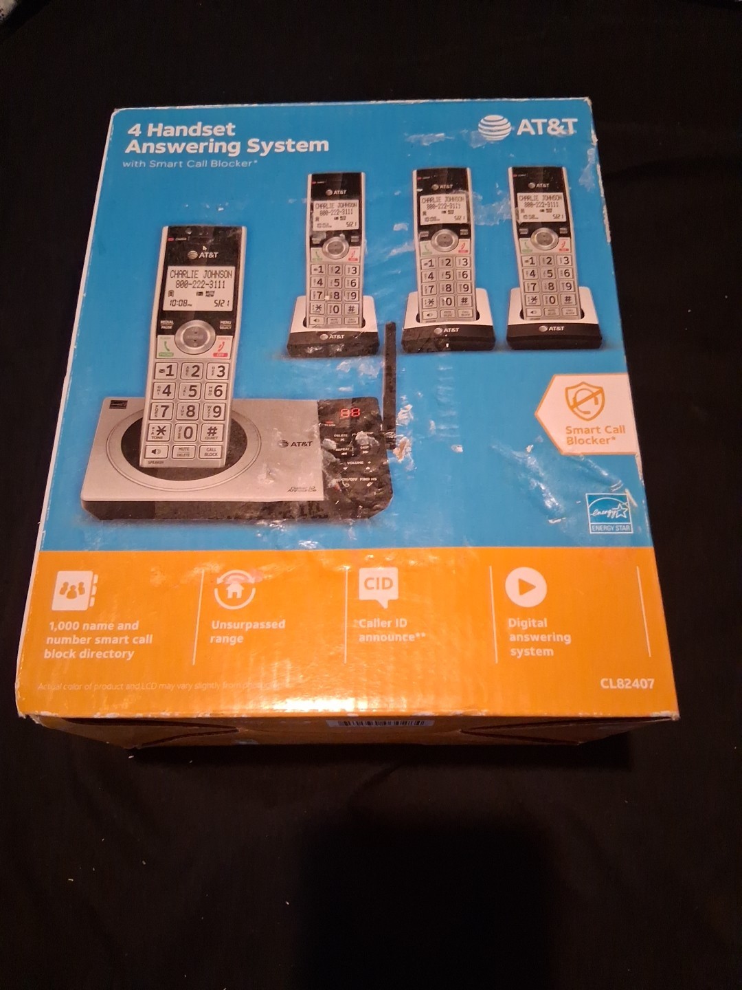AT&T CL82407 Silver Black 4 Handset Answering System With Smart Call ...
