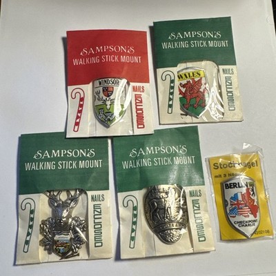 LOT of 5pcs Vintage Hiking Walking Stick Medallion Mount Badge New Old ...