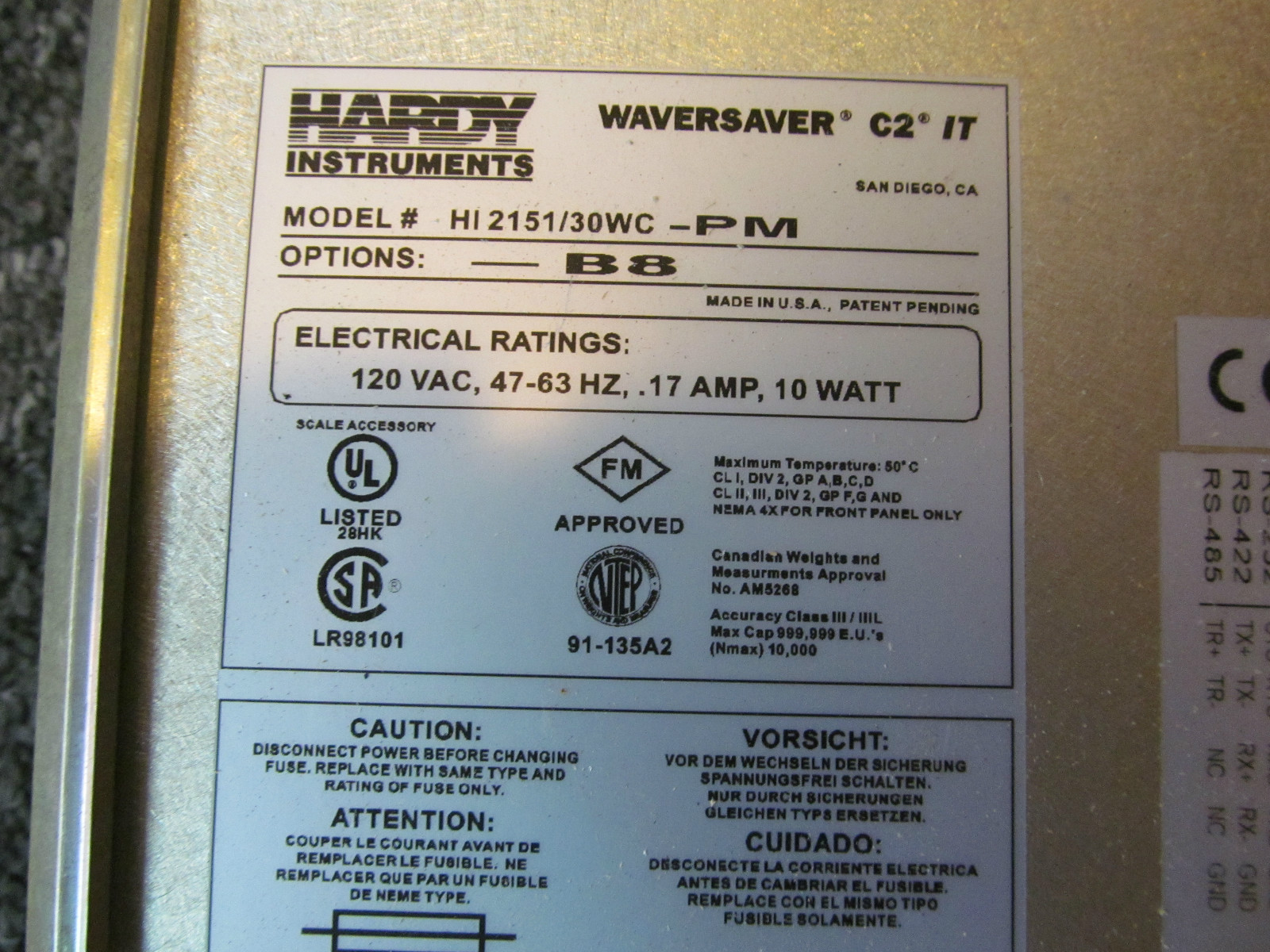 Hardy Instruments HI 2151/30WC-PM-B8 120 V NEMA 4-4X Waversaver C2 IT ...