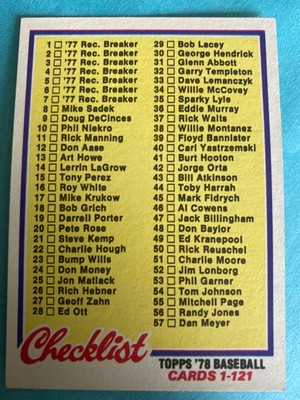 1978 Topps Baseball #74 Checklist 1-121 NM/MT | eBay
