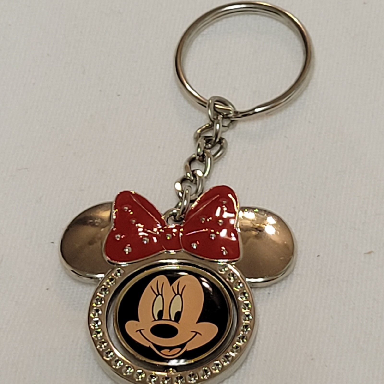 NEW Disney Parks Minnie Mouse Spinner Pewter Keychain Key Ring Chain | eBay
