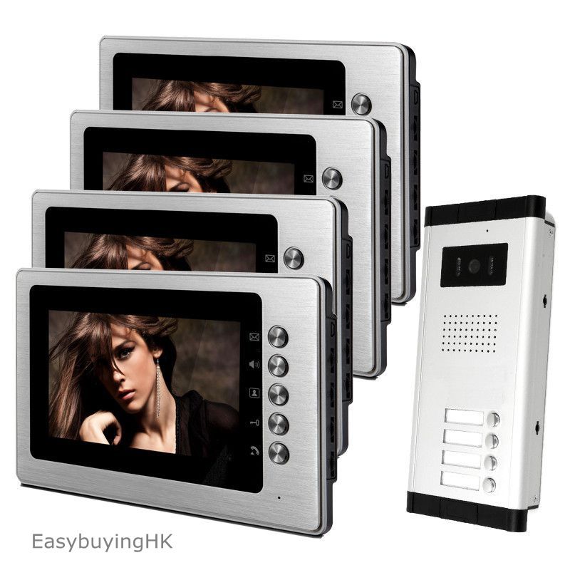 7'' Video Door Phone Intercom System 4 Monitor+1 Doorbell Camera for ...