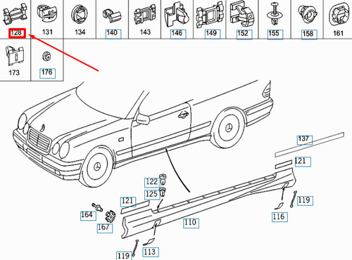 MERCEDES-BENZ CLK C208 SIDE MEMBER PANELING TOP CLIP A0109884878 ...