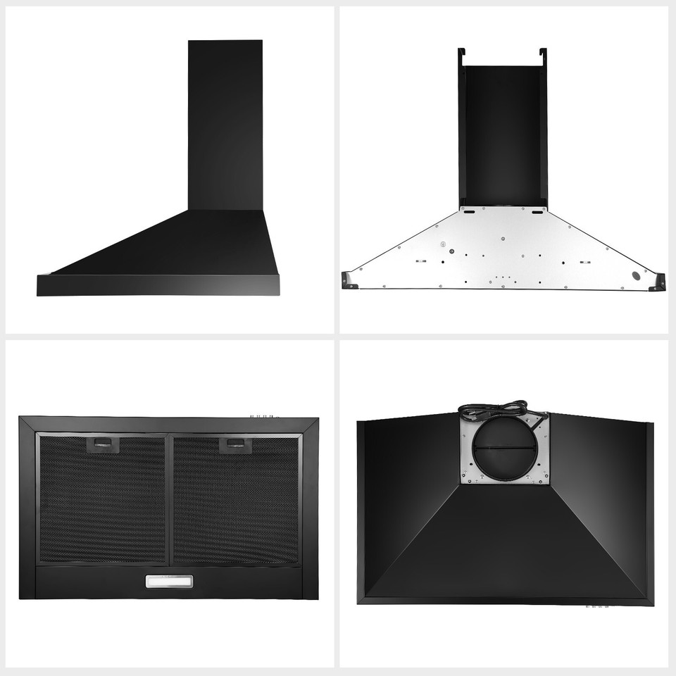 30 INCH Wall Mount Range Hood Vents Kitchen Stove Fan w/LED Black ...