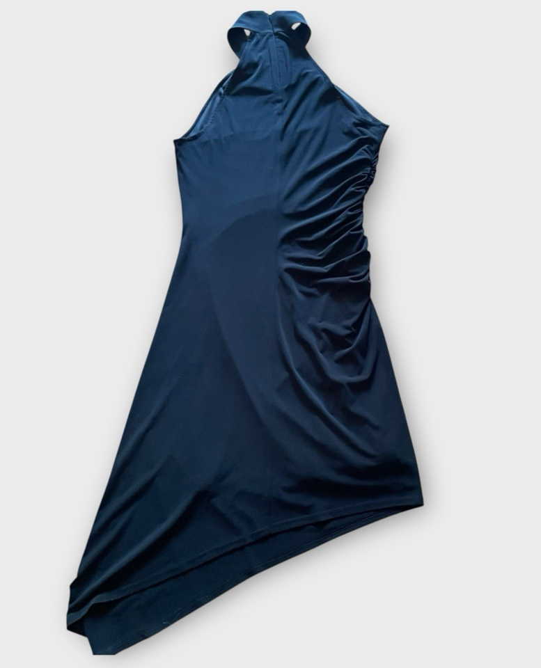 Joseph Ribkoff Womens Vintage Halter Dress Black 12 Asymmetrical Ruched ...