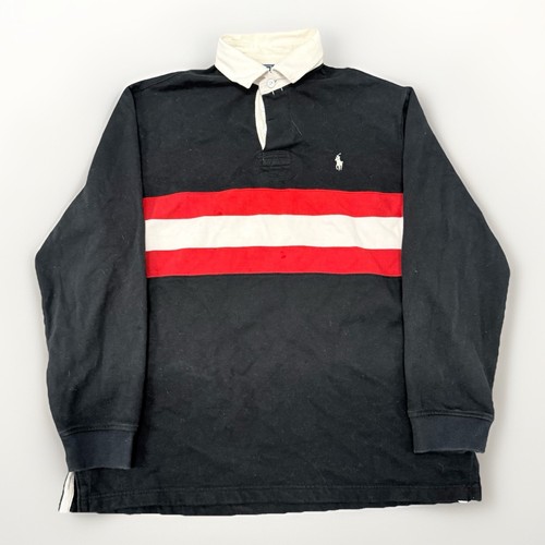 Vintage Polo Ralph Lauren Striped Rugby Long Sleeve Fleece Size Large ...