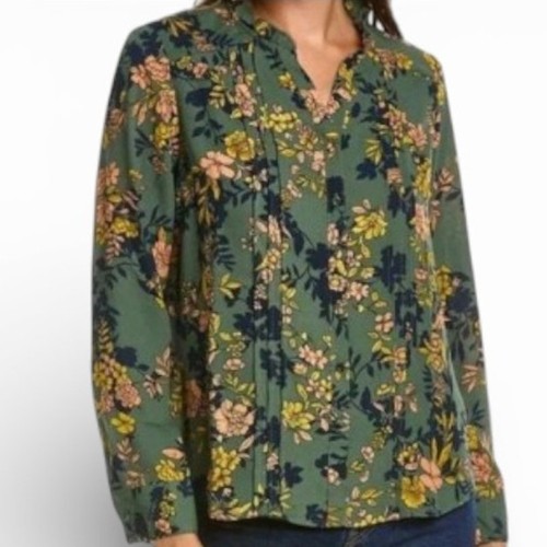 Nanette Lapore Blouse Size XL Lora Button Up Green Floral Ruffle ...