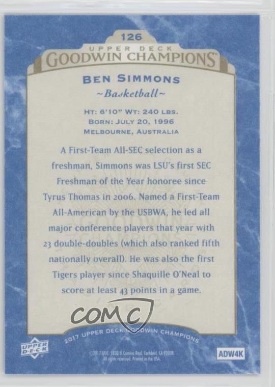 2017 Upper Deck Goodwin Champions Black & White Royal Blue Ben Simmons ...