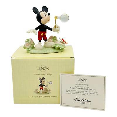 Lenox Disney Mickey’s Backyard Bubbles 24K Gold Porcelain Statue Figure ...