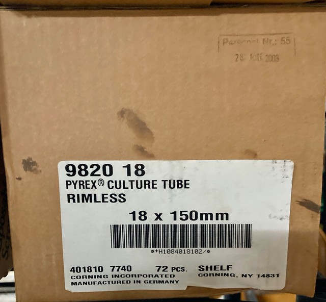 PYREX No. 9820 Glass Rimless Culture - Test Tubes 18x150mm () for sale ...