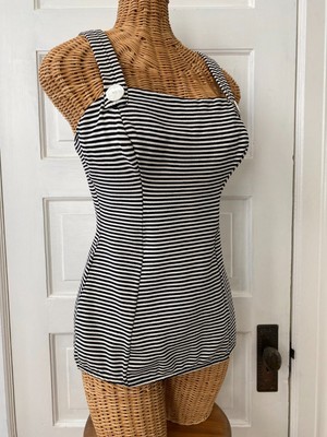 Vintage 50's 60's swimsuit Funsten black & white stripe one piece ...