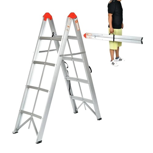 Lightweight Aluminum 4-Step Folding Ladder | Twin Front, Collapsible A ...