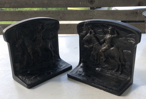 Indians on Horse Cast Metal Bookends LV Aronson 1924 Pair Lookout Book ...