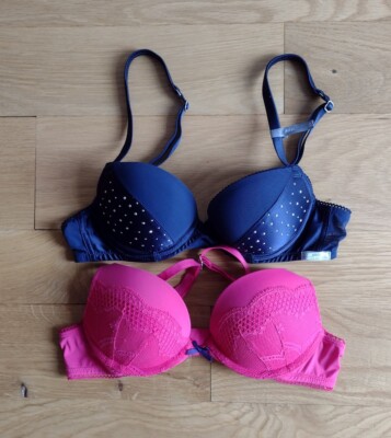 2pc AERIE 32A Pink & Blue Padded Plunge Push Up Molded Cups UW Bras EUC ...