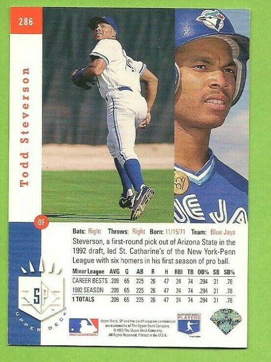 1993 Upper Deck SP TODD STEVERSON "ROOKIE" # 286 | eBay