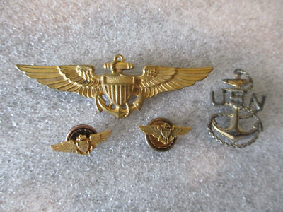 WWII ERA US NAVY AVIATOR WINGS PINS (LGB+H-H IMPERIAL)+STERLING USN ...