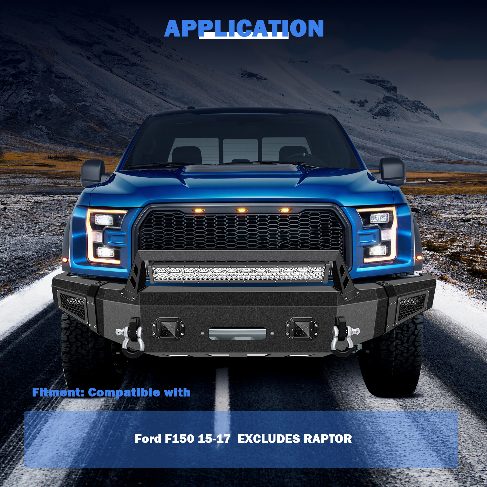 Offroad Front/Rear Bumper W/Winch Plate & LED Spotlights For 2015-2017 ...
