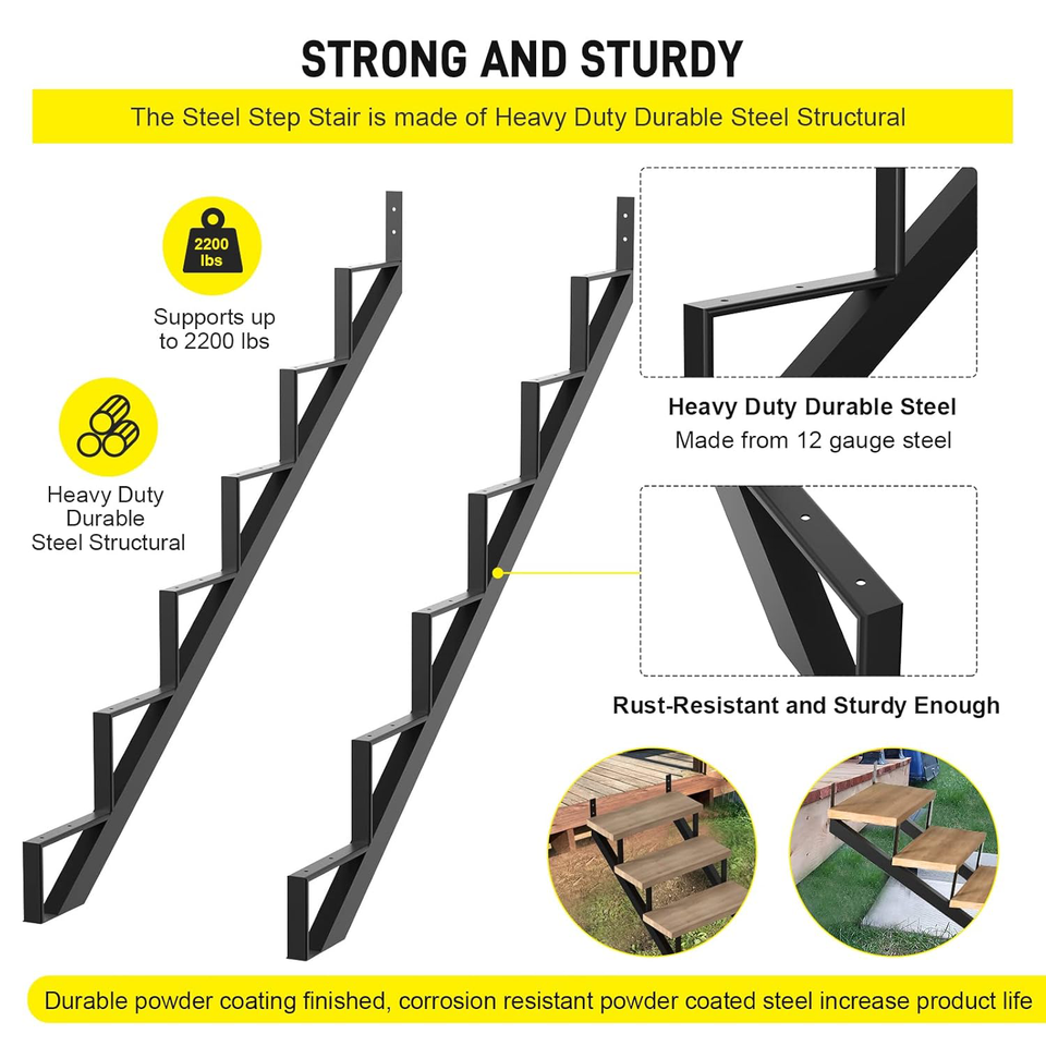 Steel Stair Step Riser -6 Step for Deck Height 49.4 Inches Metal Stair ...