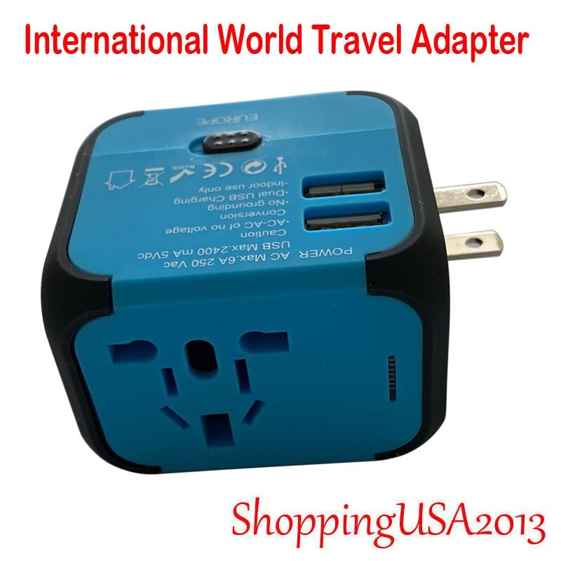 2 X International Universal Travel Adapter 2 USB Charger Wall Power ...