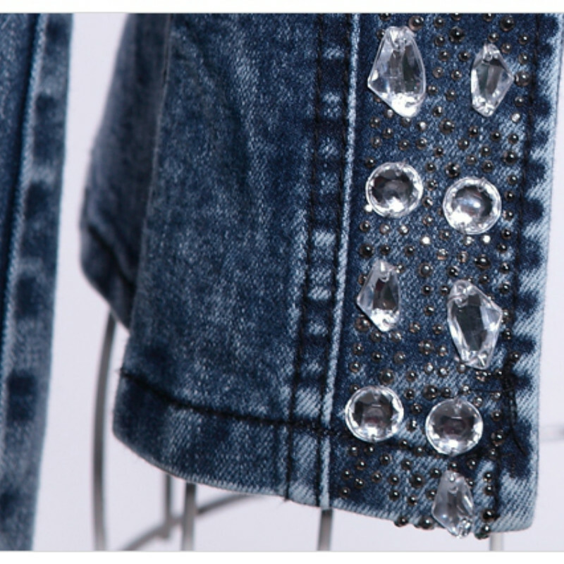 Lady Crystal Denim Jacket Coat Faded Jeans Blazer Shiny Fitted Slim ...