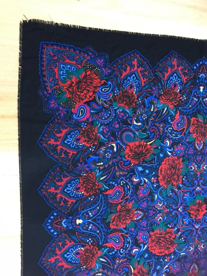 Vintage signed Laura Borghese black colourful paisley rose floral ...