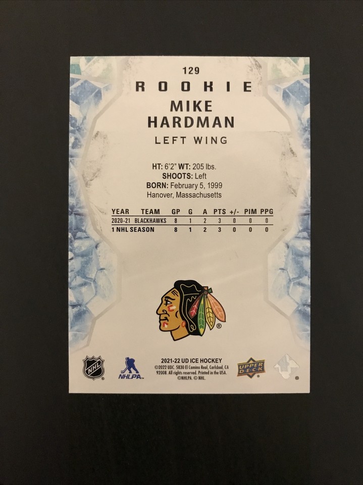 2021-22 Upper Deck UD Ice Rookie #129 Mike Hardman Chicago Blackhawks ...