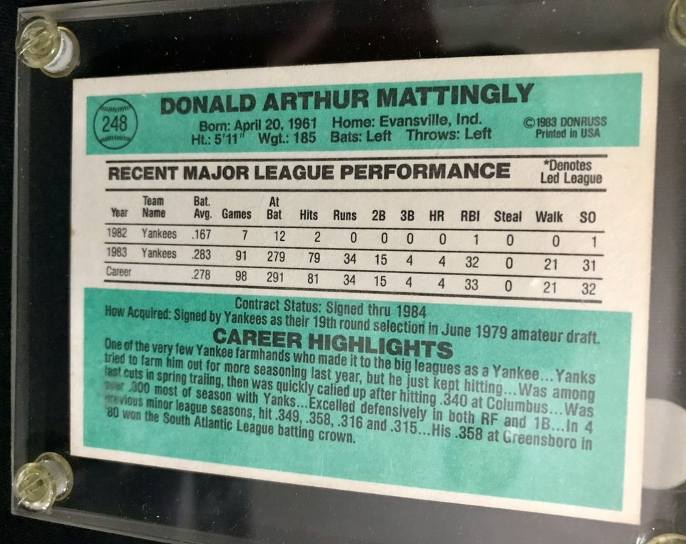 1984 Donruss - #248 Don Mattingly (RC) | eBay