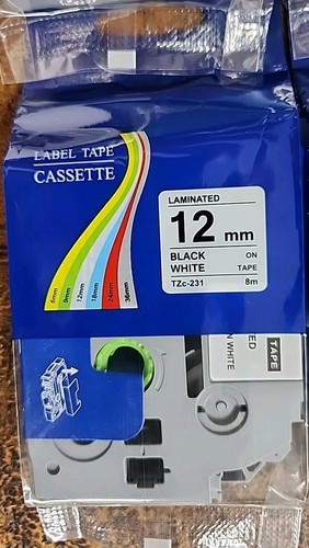 Label Tape Cassette Laminated 12 mm Black On White Tape TZc-231 Pack Of ...