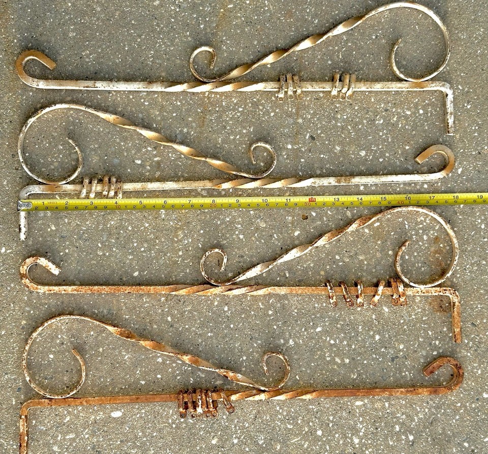 2 Sets Ornate Curtain Rods Cast Iron Swing Arm Rusty Chippy 18” No ...
