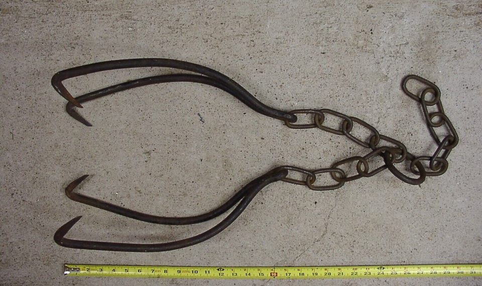Antique Double Two Leg Grapple,With Chain & Ring,AWESOME | eBay