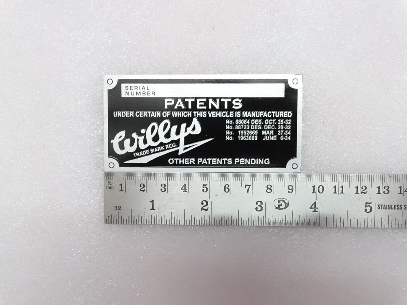 Vehicle Serial Number Data Patents Plate Aluminum FOR New Willys Jeep ...