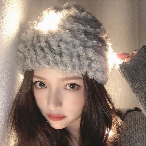 Cap Women Natural Fluffy Fluffy Fur Caps Luxury Hats Winter Warm Rabbit ...