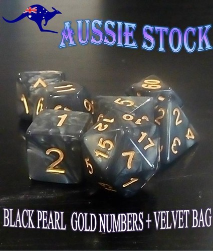 Polyhedral Black & Gold 7 Piece Pearl Dnd Dice Set for Dungeons ...