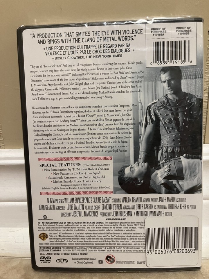Julius Caesar (DVD, 1953) Marlon Brando - James Mason Greer Garson ...
