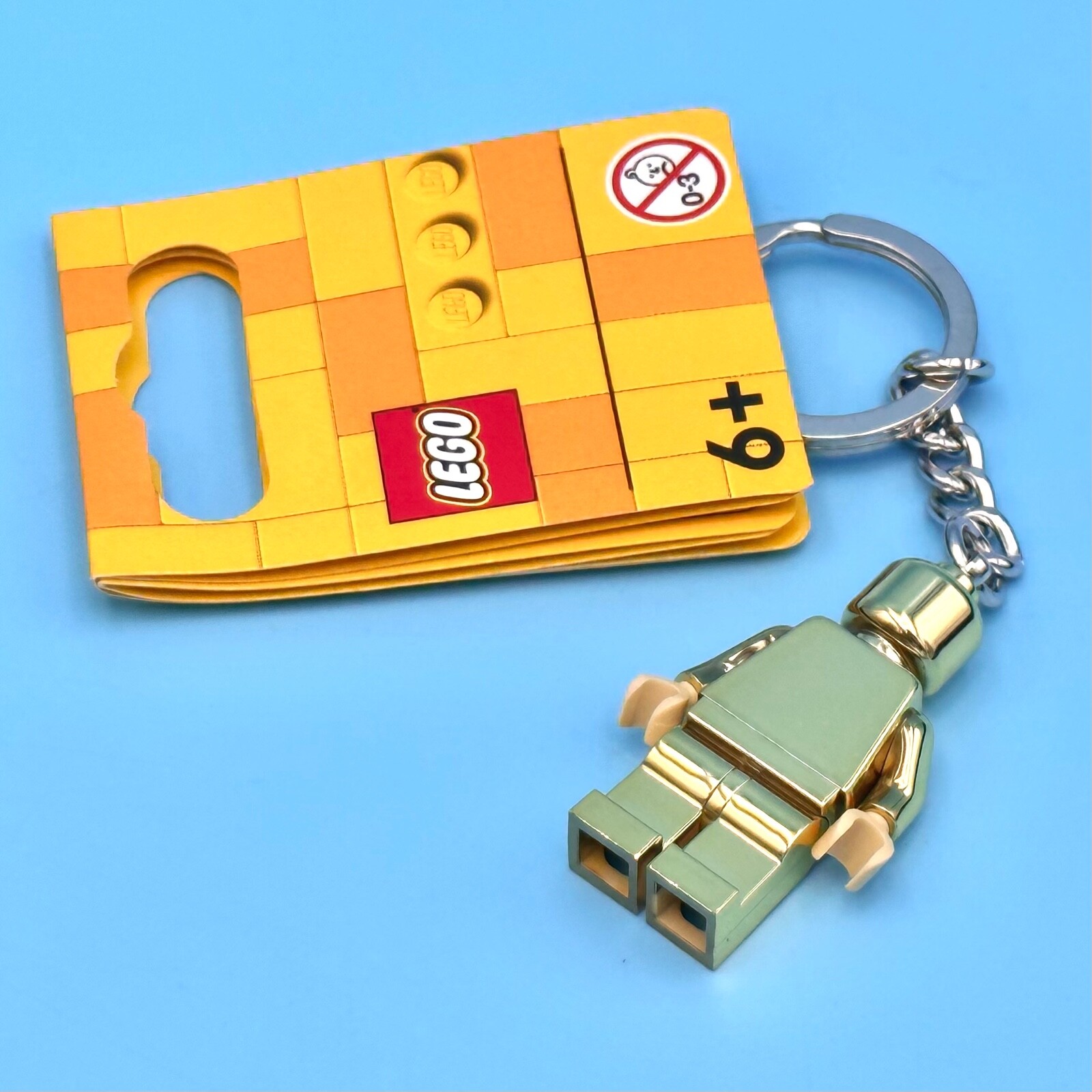 LEGO Chrome Gold 2x4 Stud Brick + Minifigure Set Keychain Ring Set ...