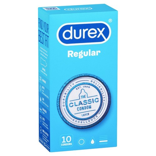Durex Regular 10 Condoms Lubricated Latex Nominal Width 56mm Classic ...