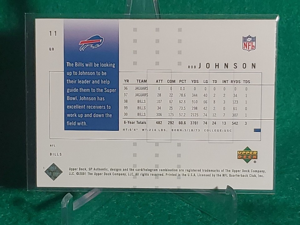 2001 Upper Deck SP Authentic #11 Rob Johnson Buffalo Bills | eBay