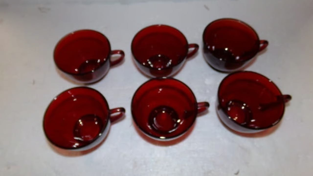 RED RUBY GLASS TEA coffee CUPS SET OF 12 | eBay