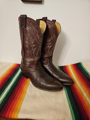 Vtg Nocona Brown Leather 16908 Western Cowboy Boots Mens 10 D USA White ...