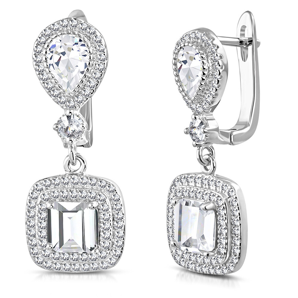 925 Sterling Silver Square Teardrop CZ Drop Dangle Earrings, 1.15" | eBay