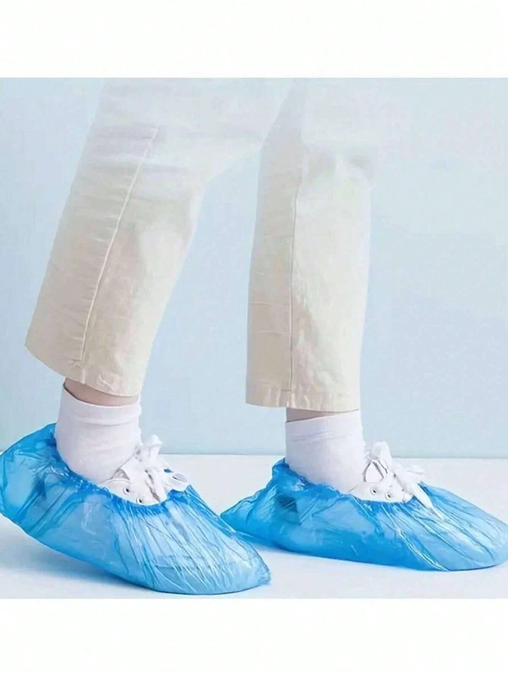 100pcs BLUE Shoe Protectors Covers Overshoe Disposable Plastic Cleaning ...