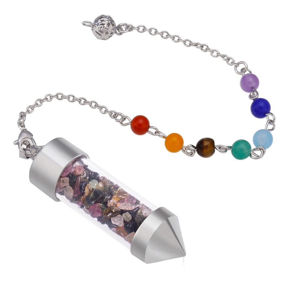 10pcs 7 Chakra Wishing Bottle Pendulum Reiki Natural Chip Mixed Stone ...